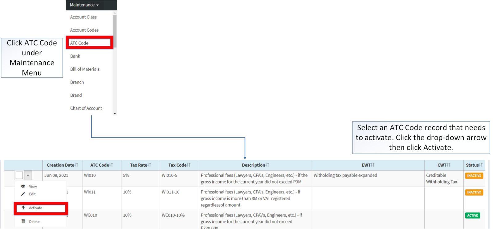File:Maintenance - ATC Codes - Activate1.png - Documentation Home