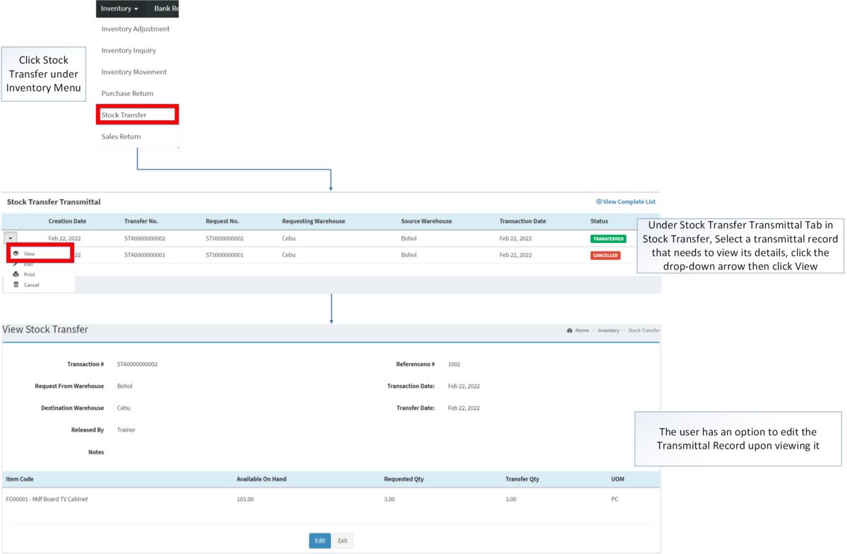 File:Inventory - Stock Transfer - View Transmittal.png - Documentation Home