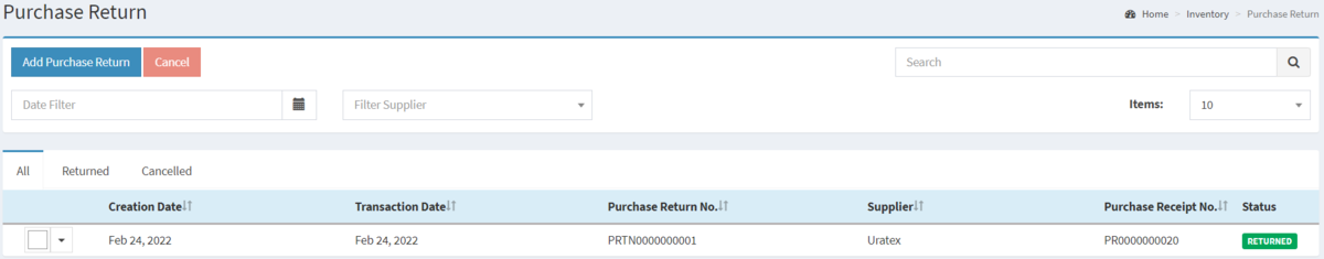 File:Inventory - Purchase Return - Record List.png - Documentation Home